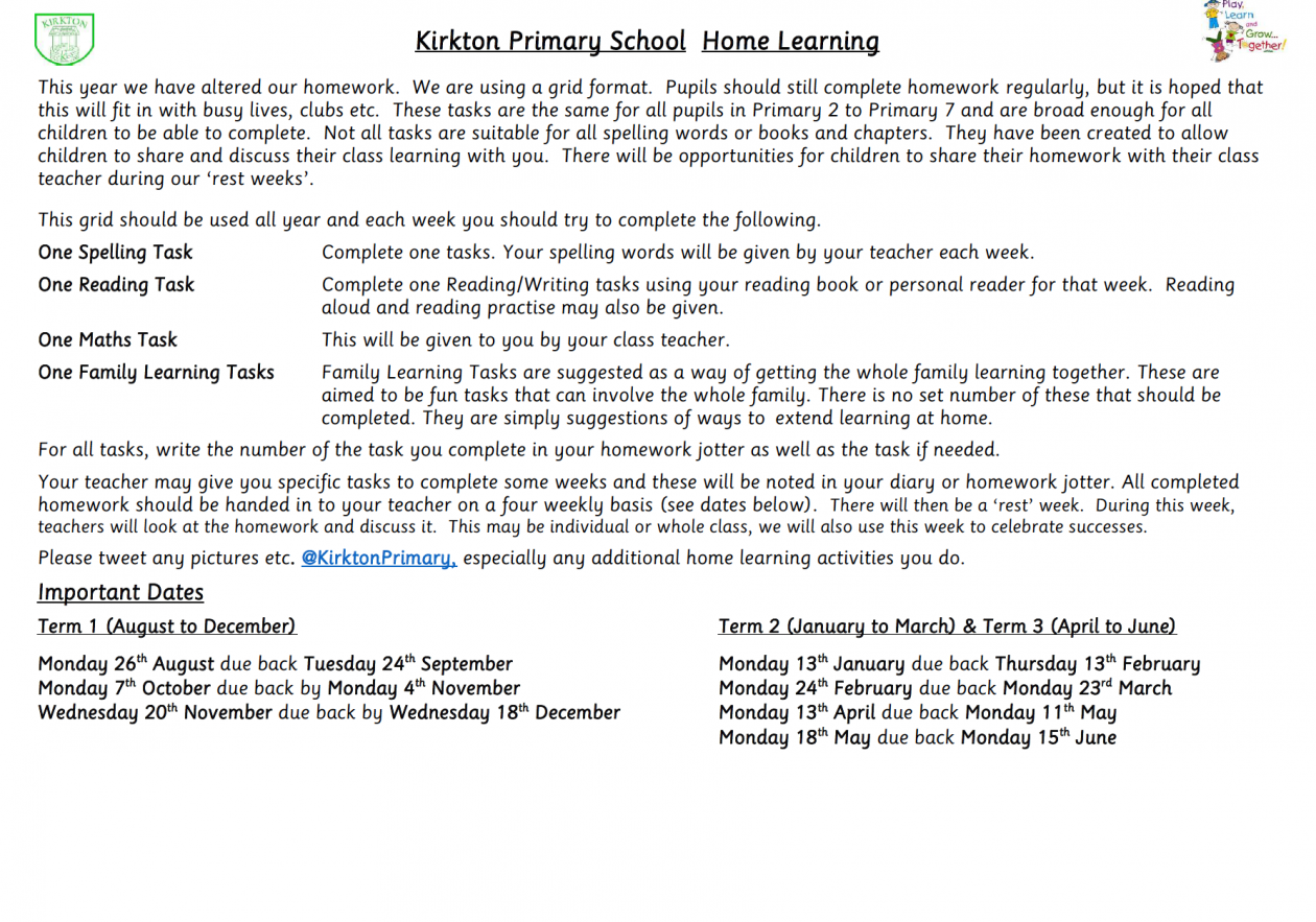 Home Learning Grids | Kirkton Primary School