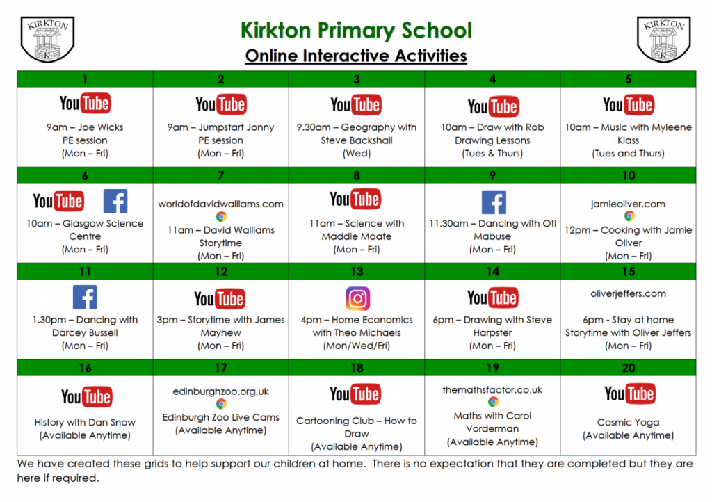 Home Learning Grids | Kirkton Primary School
