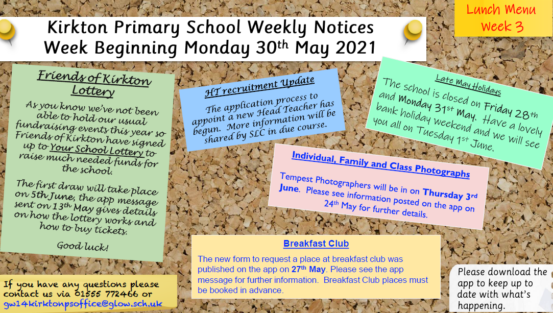 Weekly Notice Board – Week Beginning Monday 31st May 2021 | Kirkton ...