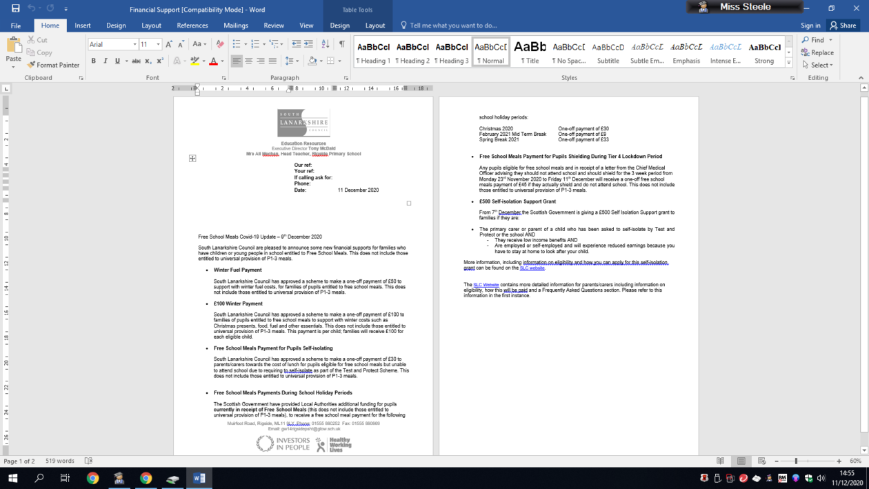 SLC Financial Support – Rigside Primary School