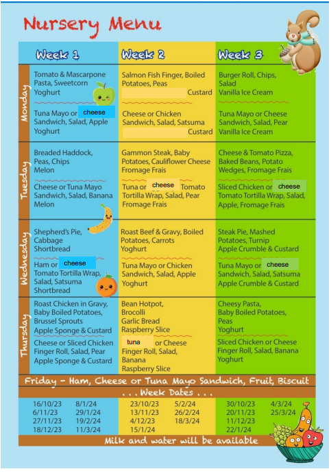 Nursery Lunch time Menu – Calderwood Primary and Nursery
